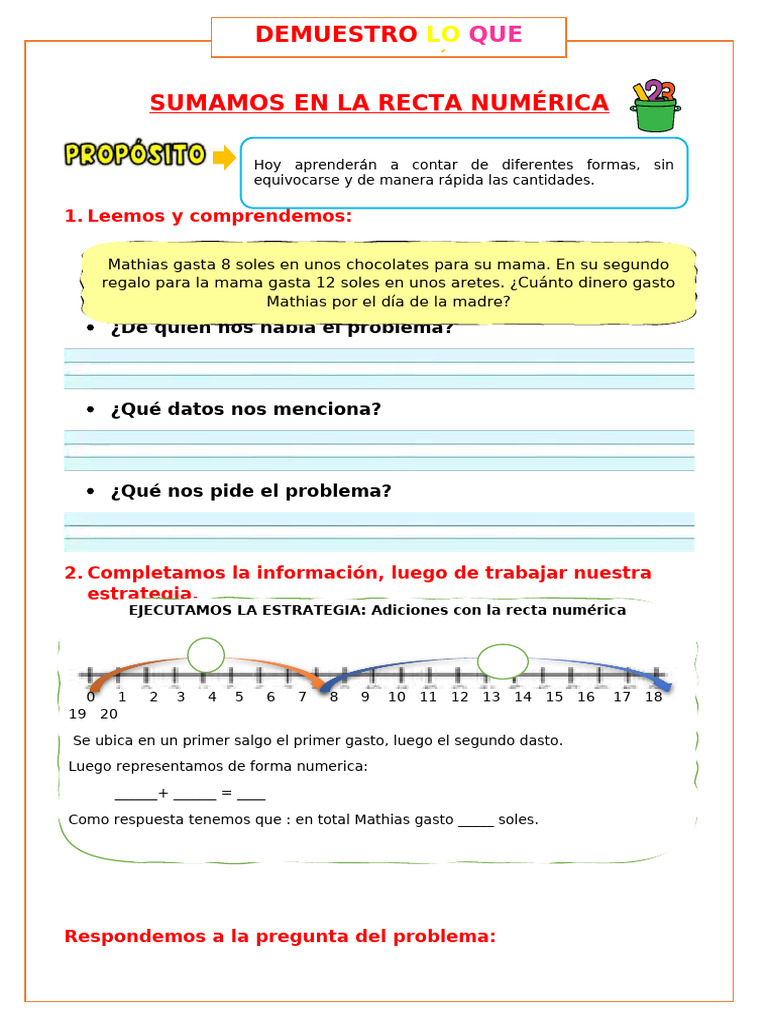Sumas en la Recta Numérica para Niños | PDF