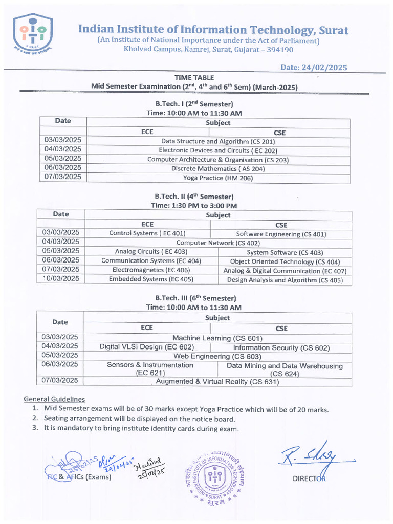 Mid Sem-VI (Even Sem) Time Table | PDF
