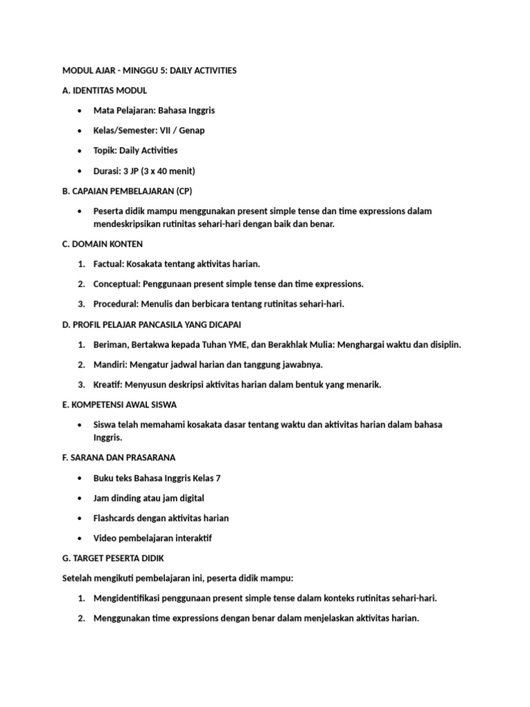 MODUL AJAR Minggu Ke 5 | PDF