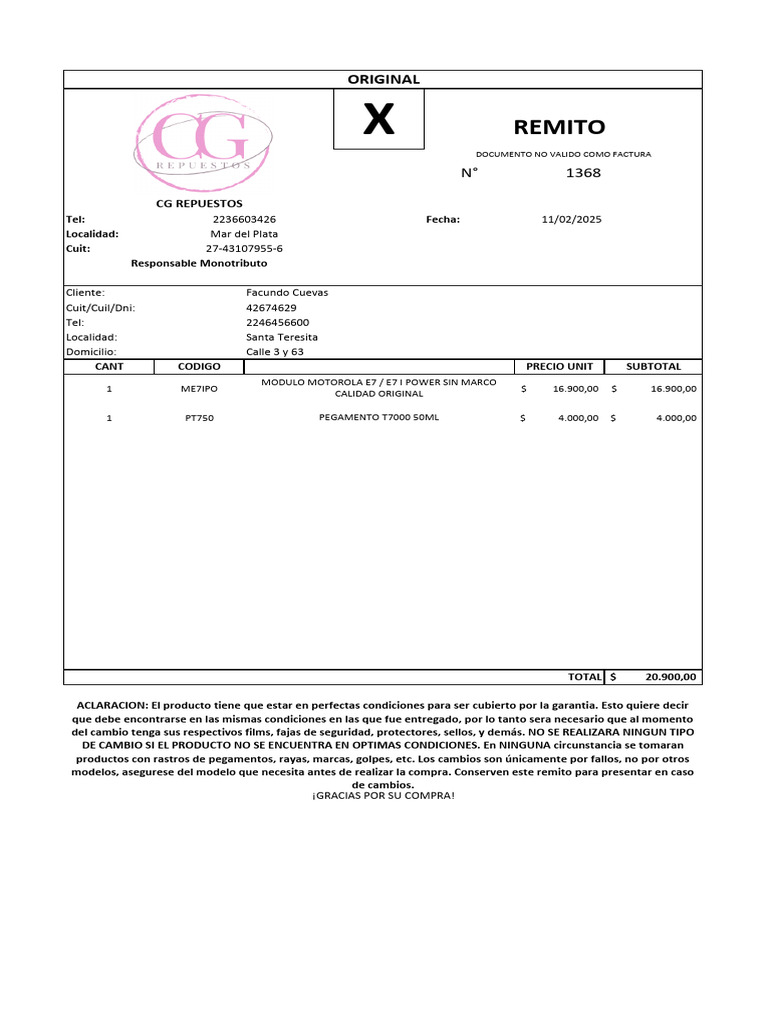 Remito: Original | PDF