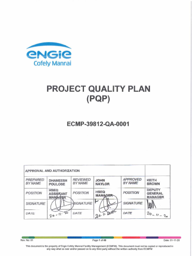ECMFM-39812-QA-0001 - Project Quality Plan For QF | PDF | Waste ...