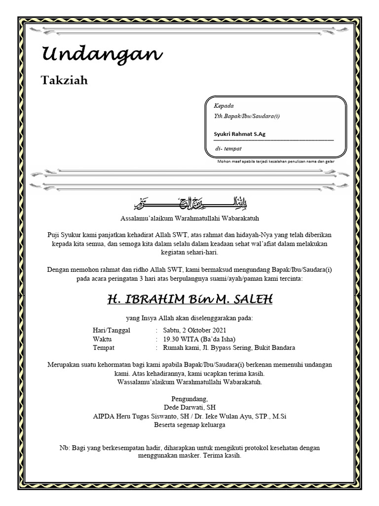 Undangan Takziah H. Ibrahim Bin M. Saleh | PDF