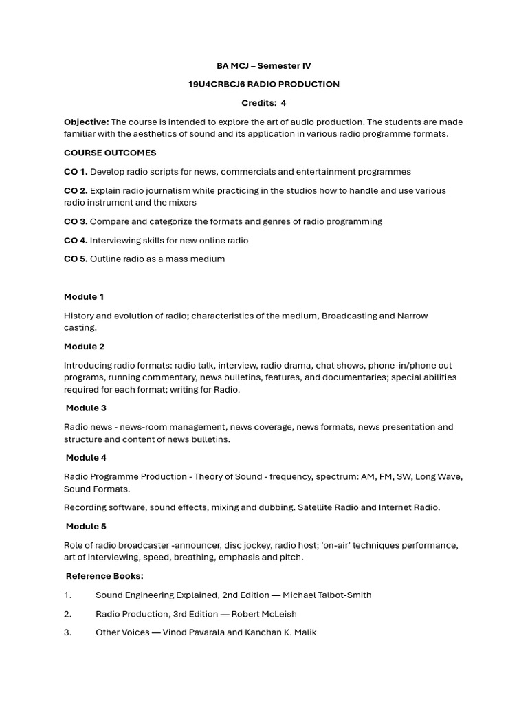 Radio Production Course Overview | PDF
