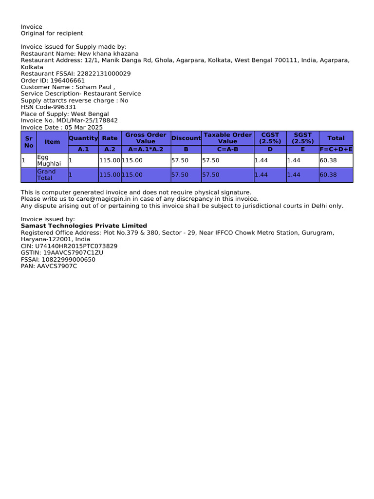 Magicpin Invoice | PDF