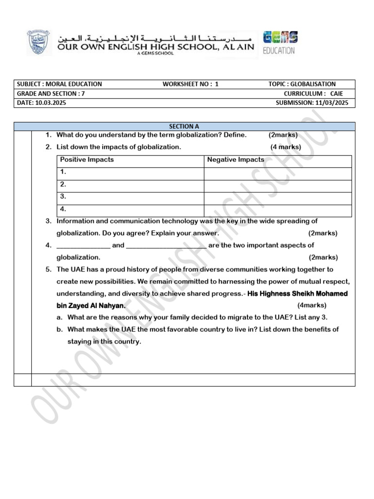 M.E. Revision Worksheet 1 - Unit 2 | PDF