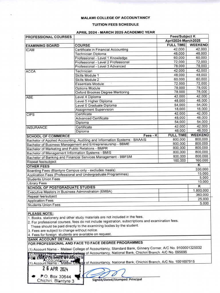Mca Tuition Fees Schedule-2024 | PDF