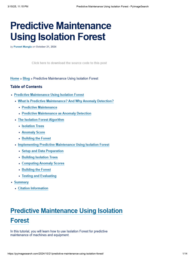 Predictive Maintenance Using Isolation Forest - PyImageSearch | PDF | Applied Mathematics ...