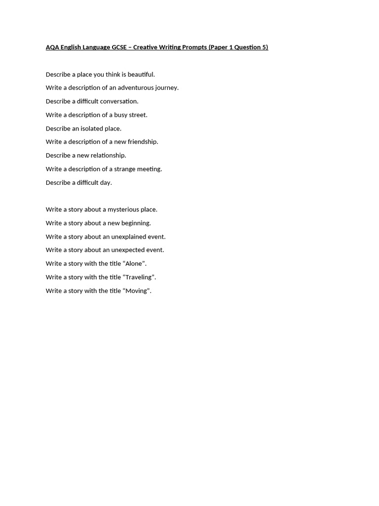 AQA GCSE Creative Writing Prompts | PDF