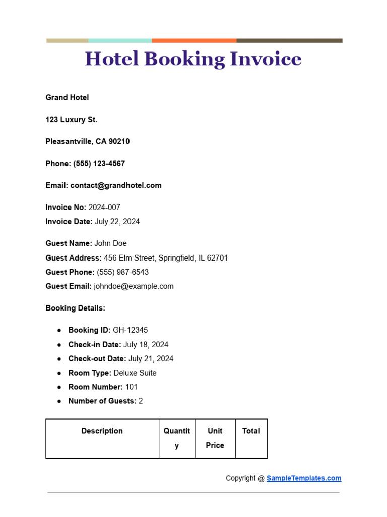 Hotel Booking Invoice | PDF