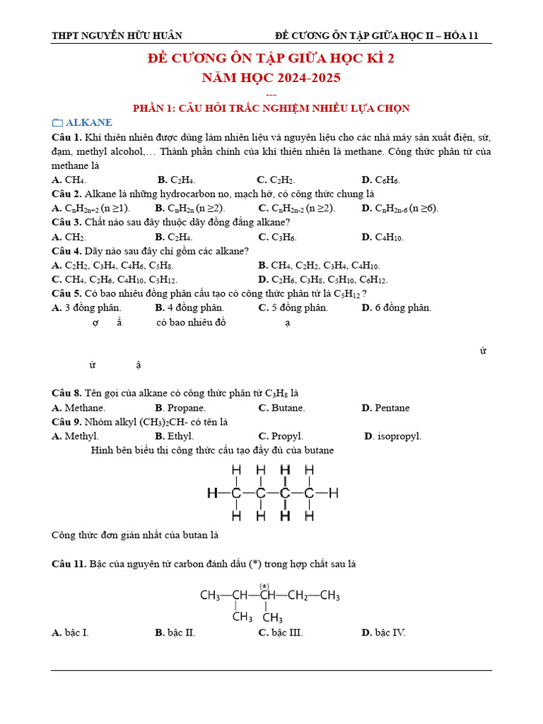 Hoa 11 Giua HK2 2024-2025 | PDF