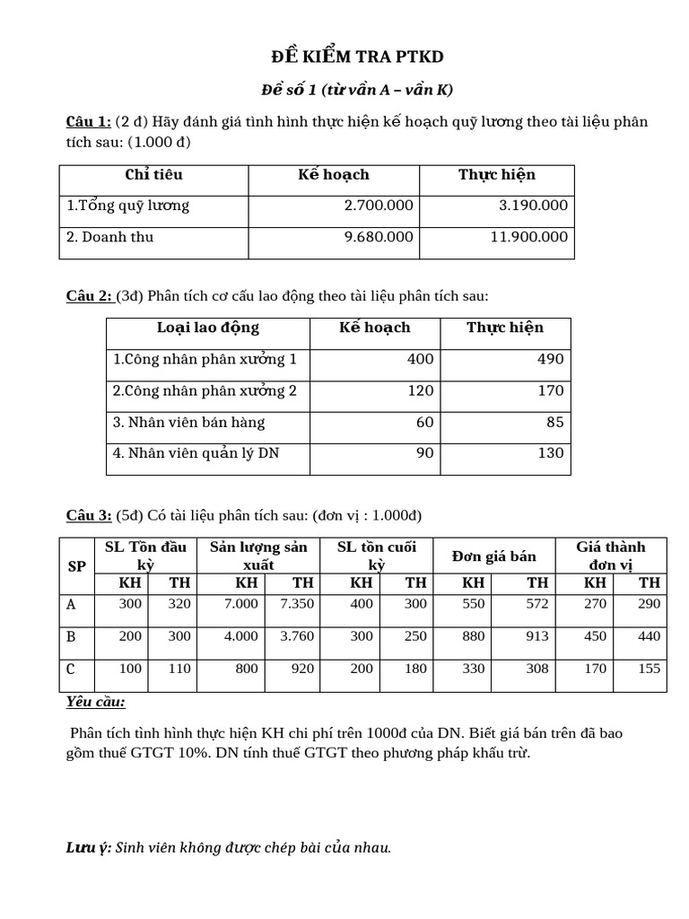 ĐỀ KIỂM TRA PTKD | PDF