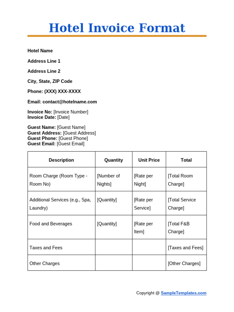 Hotel Invoice Format | PDF