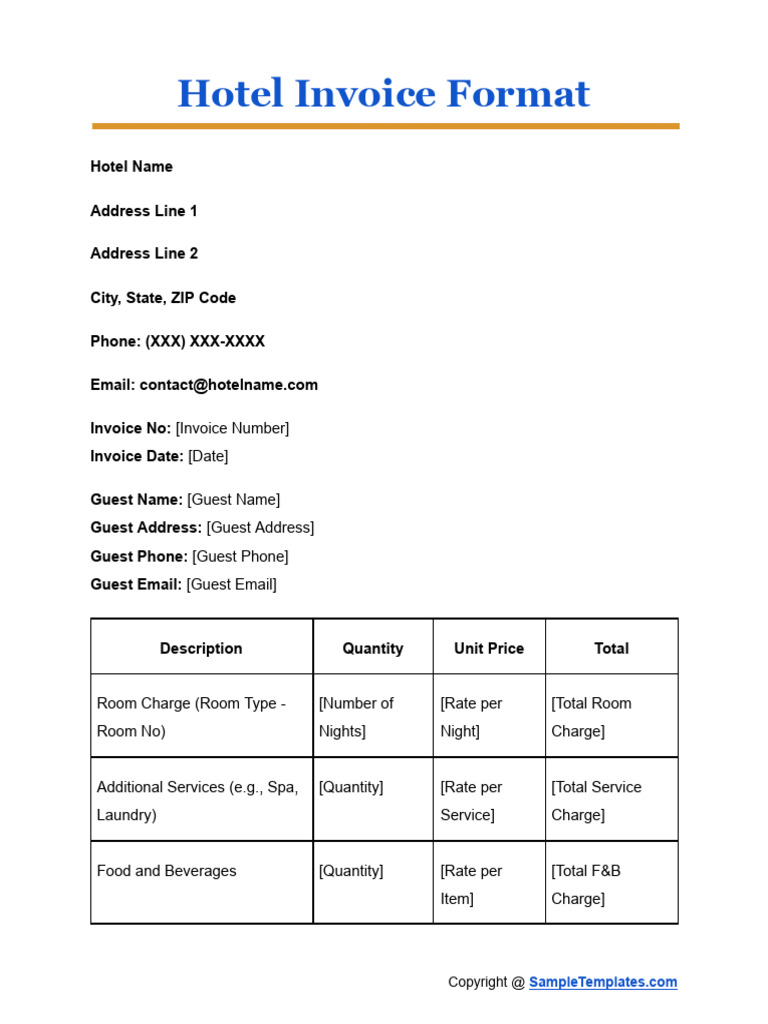 Hotel Invoice Format | PDF