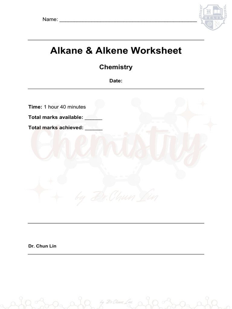 Alkane & Alkene Worksheet (GC) | PDF | Hydrocarbons | Alkene