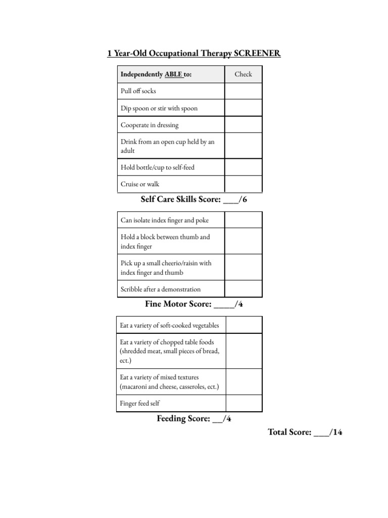 Occupational Therapy Screener for Toddlers | PDF | Foods