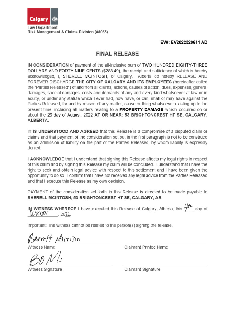Final Release Form - MCINTOSH | PDF