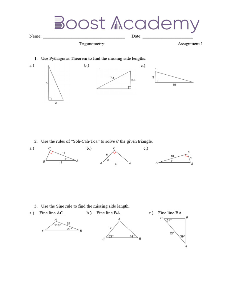 Right Triangle Trigonometry Assignment | PDF | Trigonometry | Elementary Mathematics