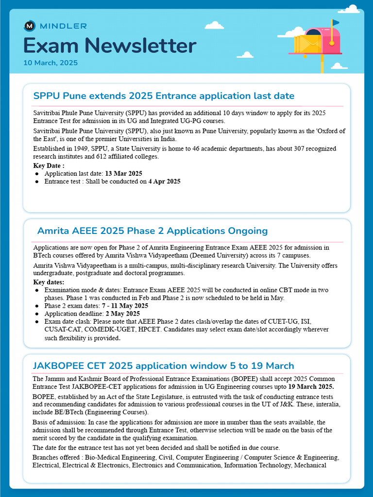 Mindler Exam Newsletter 10 March, 2025 | PDF | University And College ...