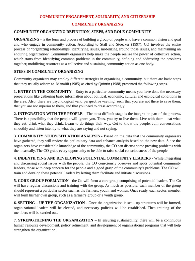 CESC Handout Community Organizing | PDF | Focus Group | Survey Methodology