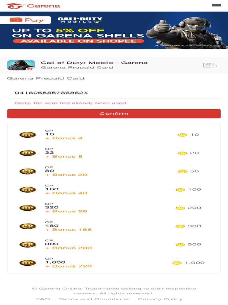 Garena Topup Center | PDF