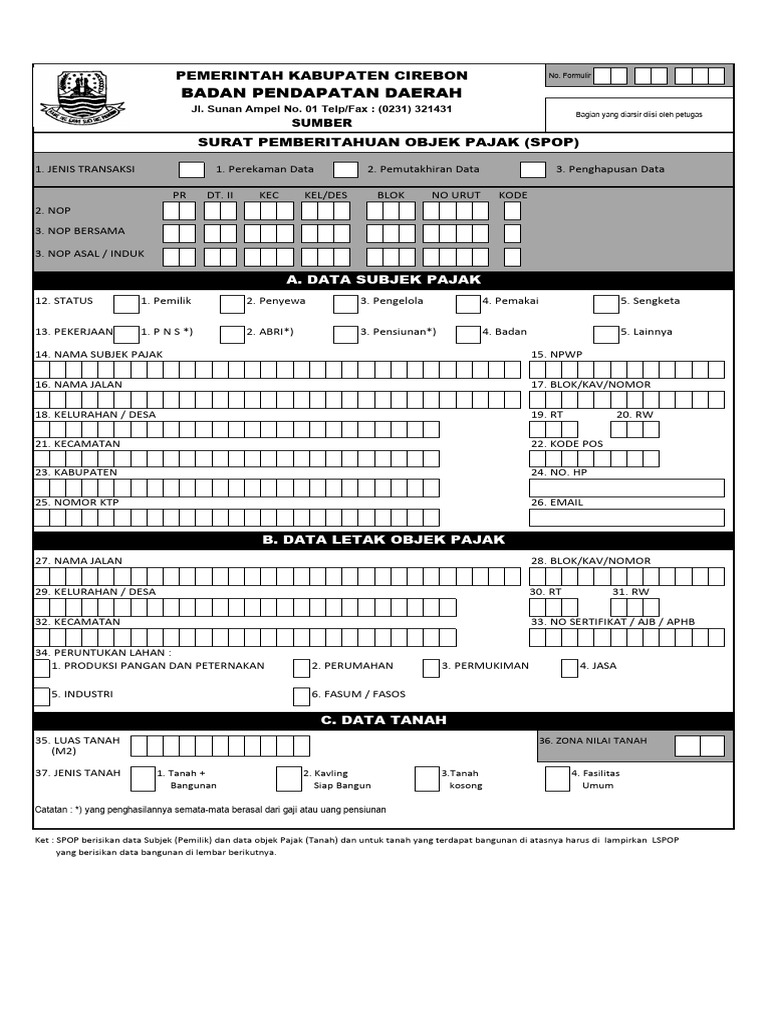 Format Permohonan Spop PBB | PDF