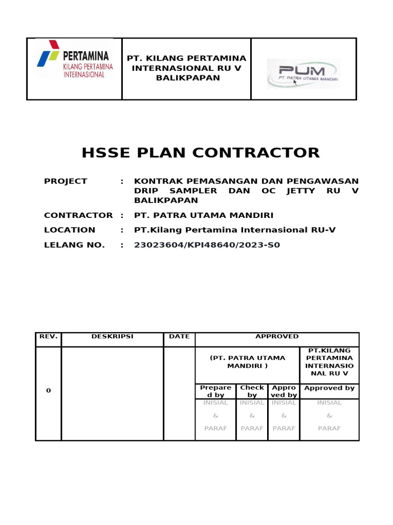 HSSE PLAN PUM ( Drip Sampler Jetty 2023-2024 ) | PDF