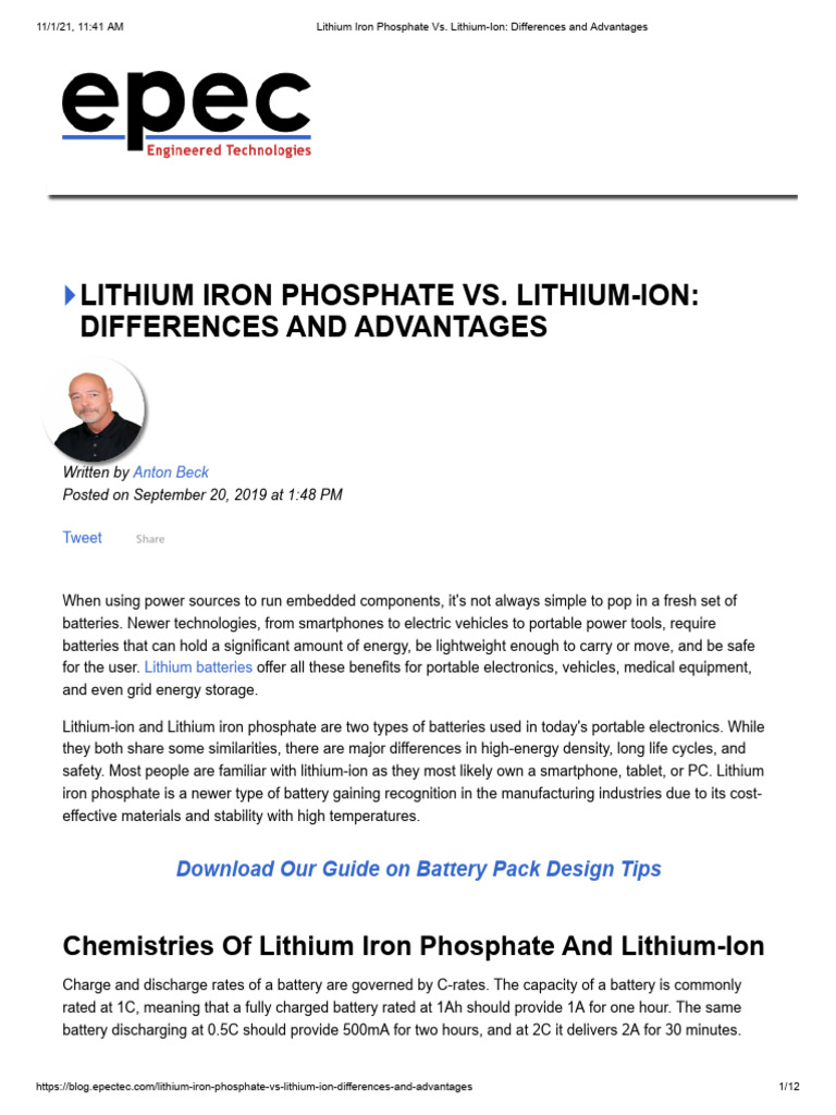 (COMPARISON) Lithium Iron Phosphate vs. Lithium-Ion - Differences and Advantages | PDF | Lithium ...