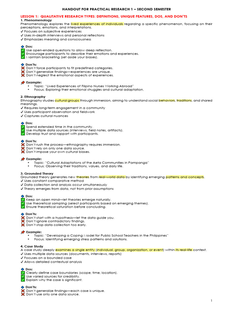 Handout For Practical Research 1 Second Semester | PDF | Qualitative Research | Constructivism ...