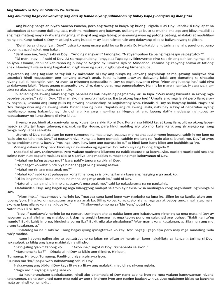 Ang Silindro Ni Doy Lecture | PDF