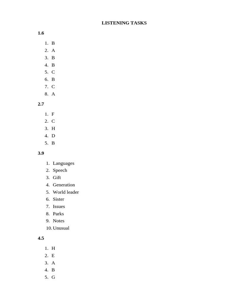 Listening Tasks Answer Key | PDF