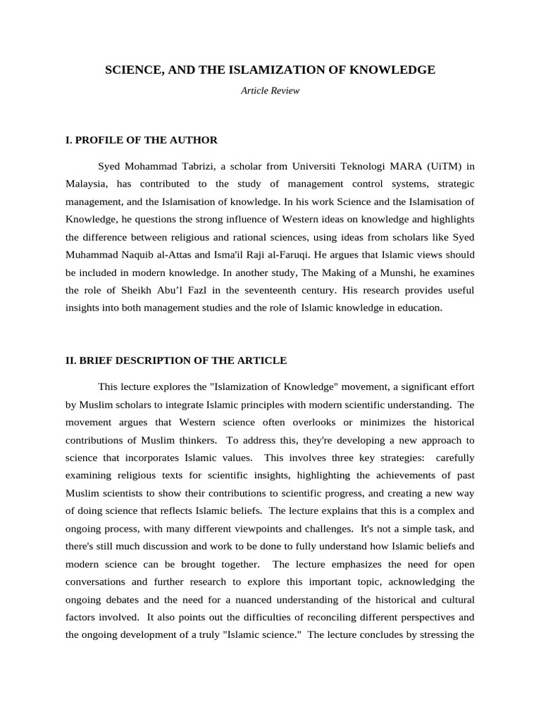 Islamization of Knowledge in Science | PDF | Science | Knowledge