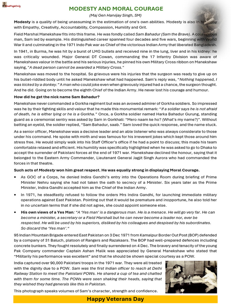 Modesty and Moral Courage in Leadership | PDF | Military