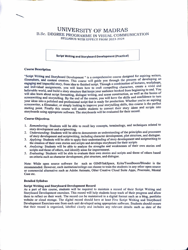 Script Writting and Story Board Syllabus | PDF