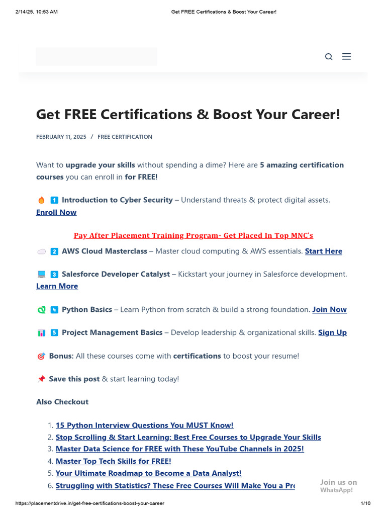 Get FREE Certifications & Boost Your Career! | PDF | Artificial ...