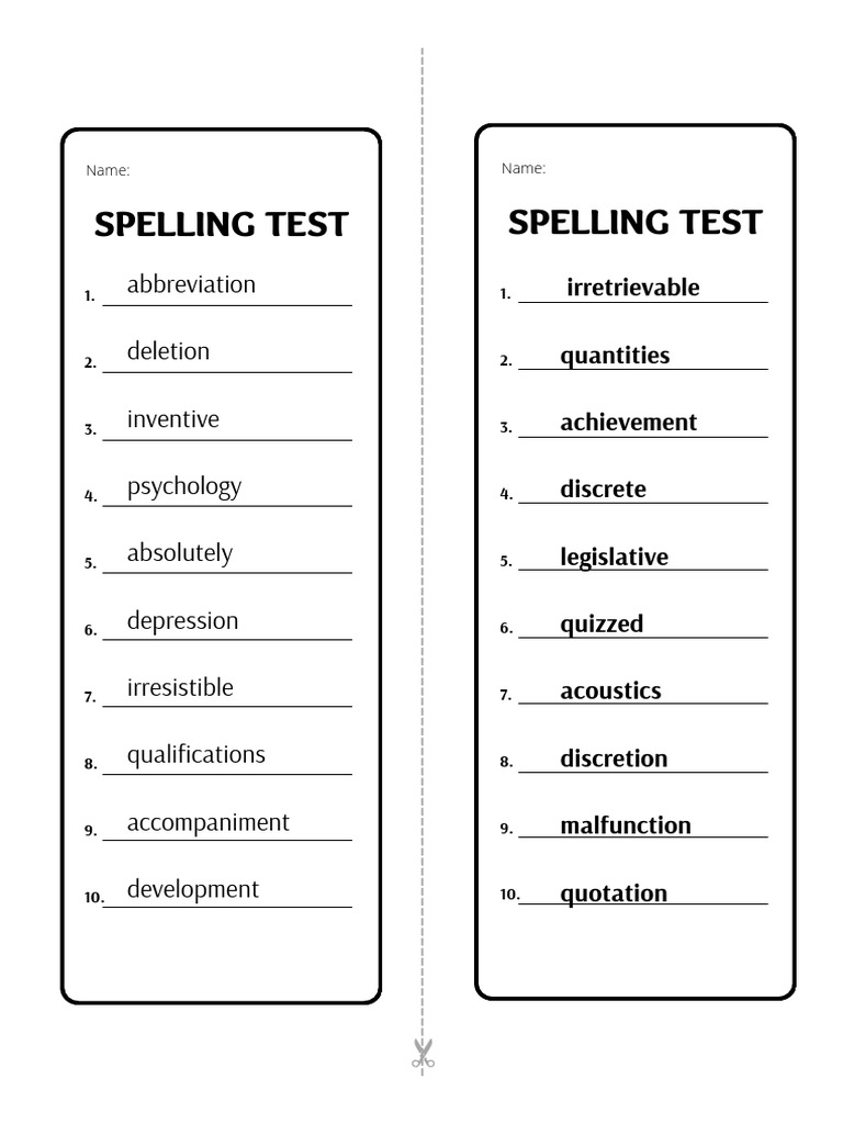 Spelling Test Vocabulary List | PDF