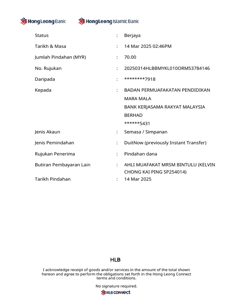 DuitNow Transfer Receipt - 14 Mar 2025 | PDF