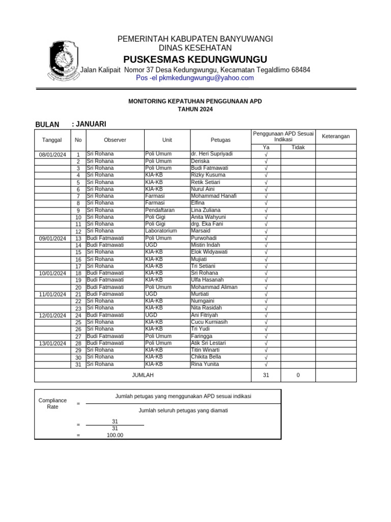 Form Monitoring APD (Rekap) | PDF
