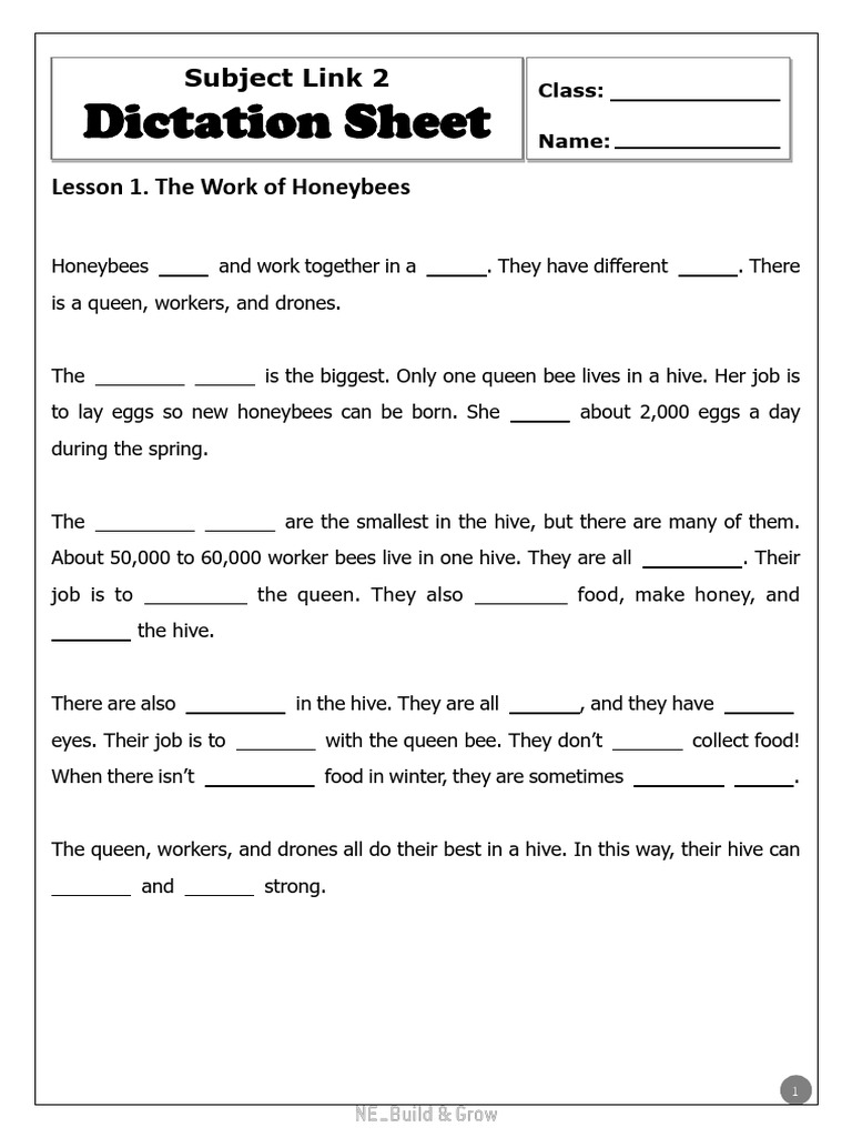 Subject Link 2 Dictation PDF | PDF | Honey Bee | Beehive