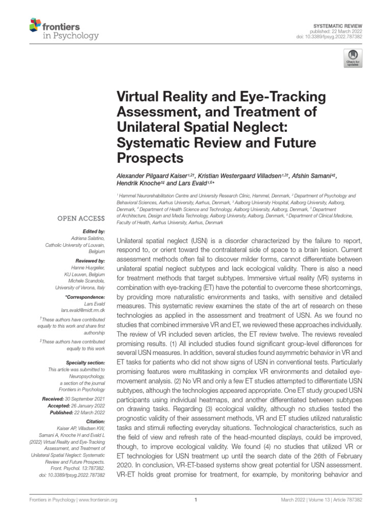 VR and Eye-Tracking for Spatial Neglect | PDF | Virtual Reality ...