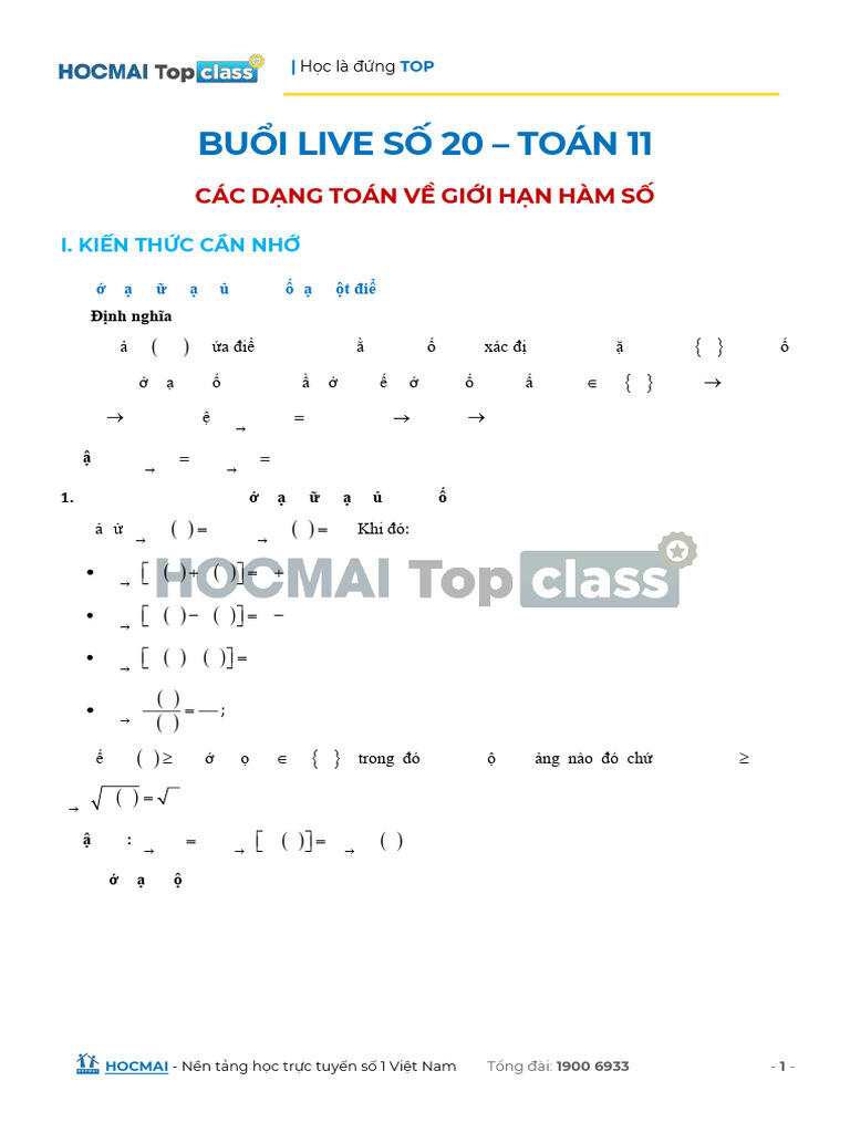 Topclass Buoi 20 Cac Dang Toan Ve Gioi Han Ham So TLBG | PDF