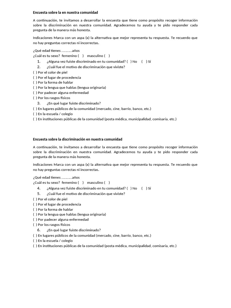 Encuesta Sobre La en Nuestra Comunidad | PDF