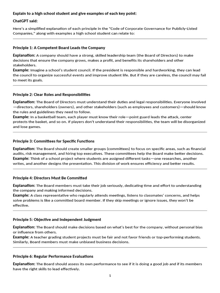 Explaination and Examples of Code of Corporate Governance For Publicly ...