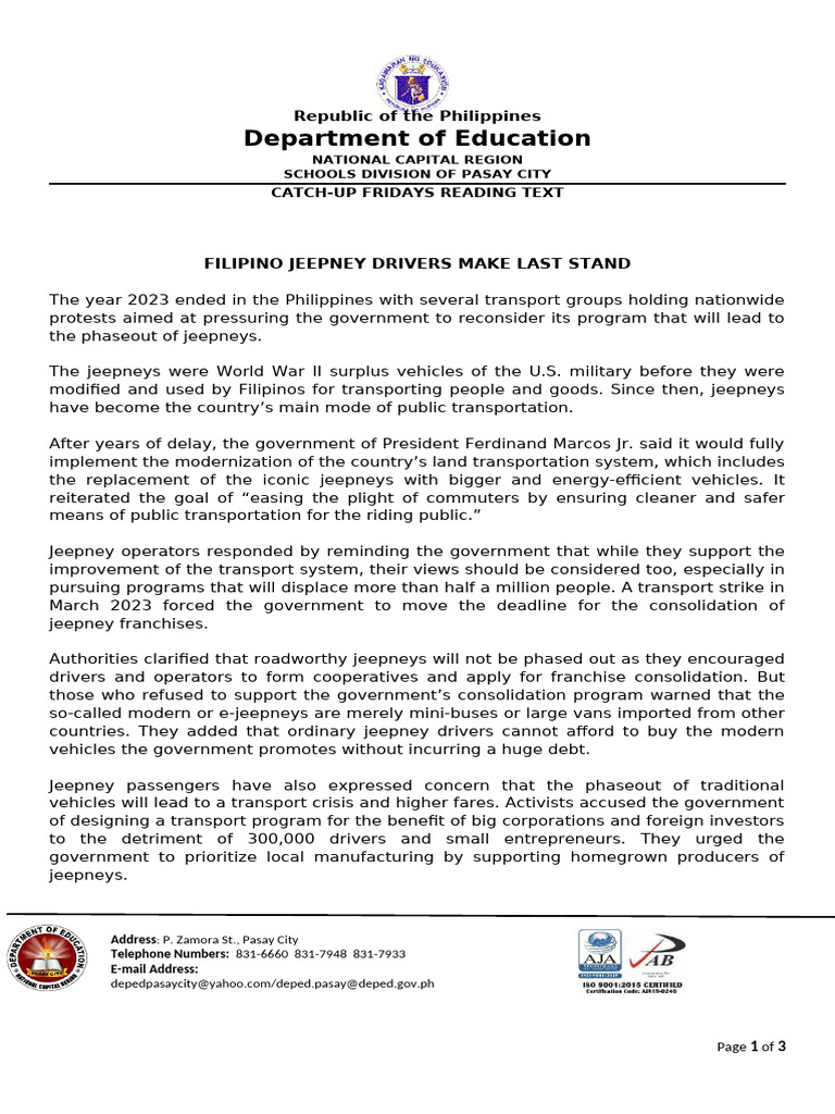 Filipino Jeepney Drivers Make Last Stand | PDF | Cost Of Living | Transport
