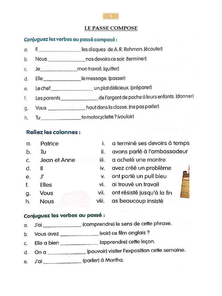 Passe Compose - Worksheet | PDF