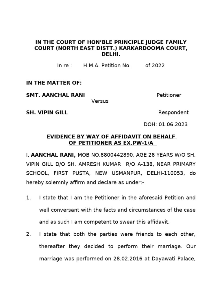 Anchal Ex-Parte Evidence | PDF | Marriage | Social Institutions