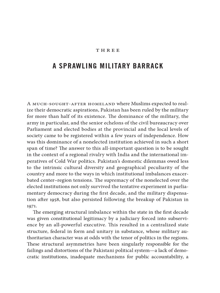 Week 1_2_ Ayesha Jalal A Sprawling Military Barrack (from The Struggle for Pakistan) | PDF ...