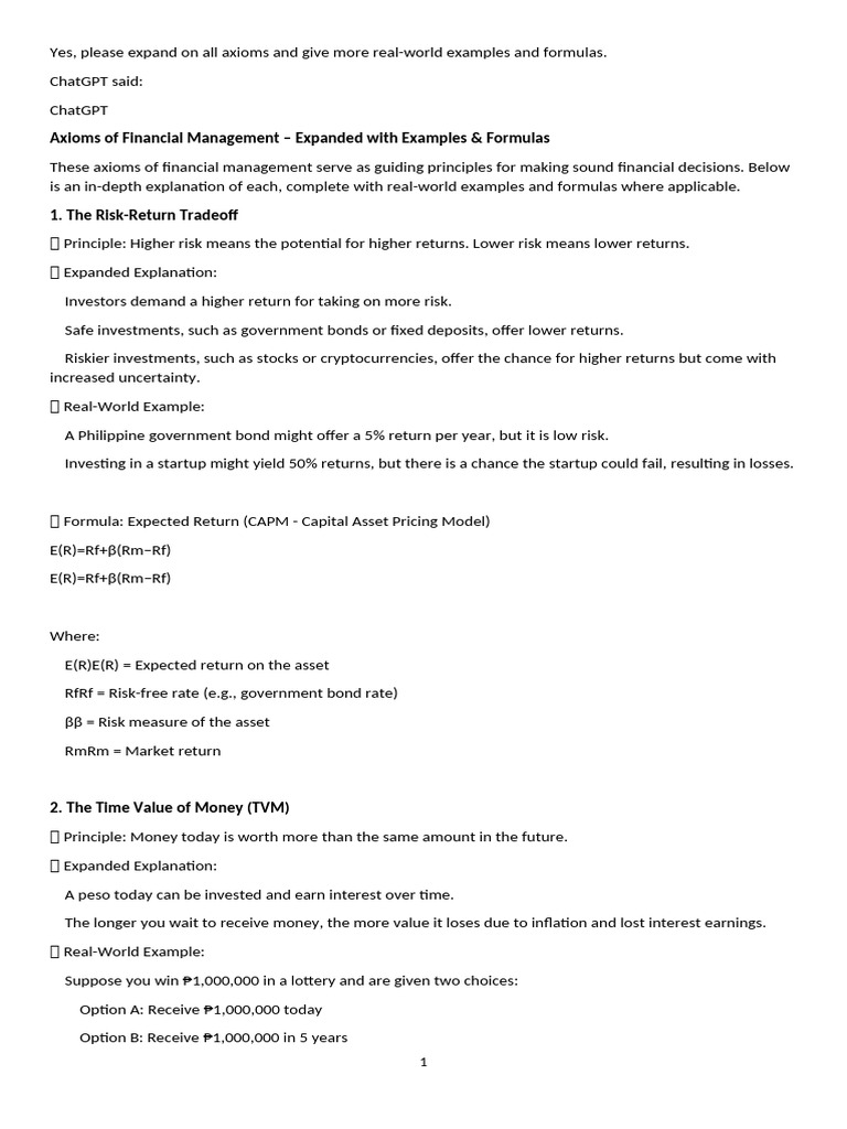 Ten Axioms of Financial Management | PDF | Financial Risk | Investing