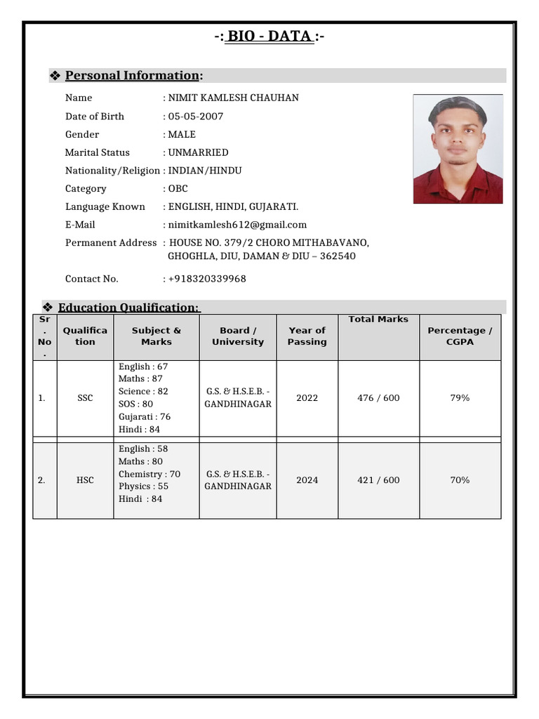 @bio Data Blank | PDF