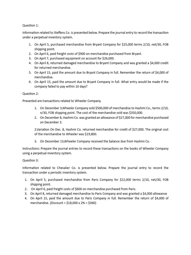Journal Entries for Inventory Transactions | PDF