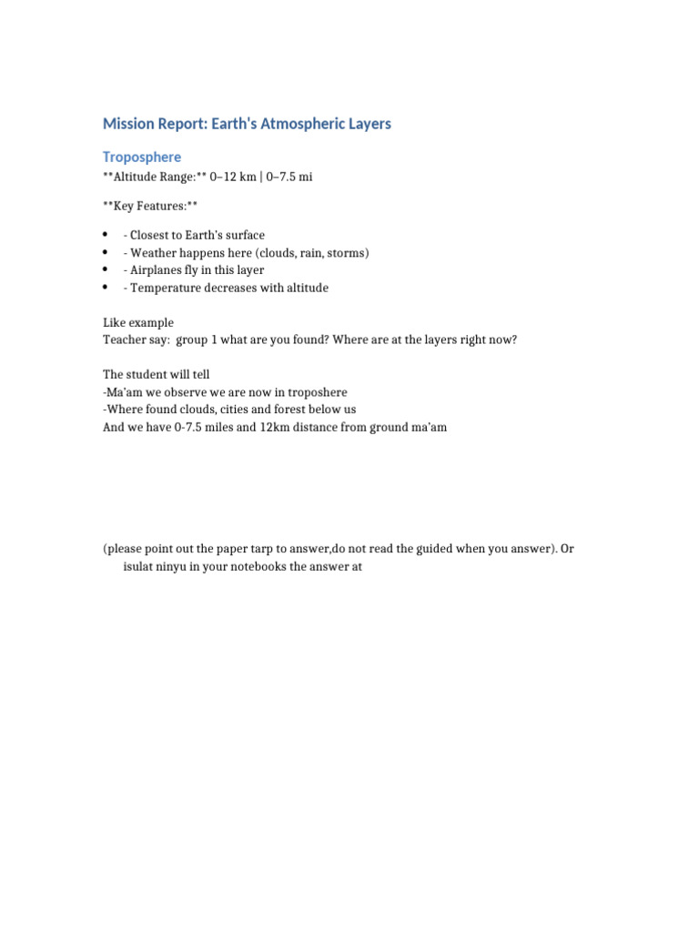 Atmosphere Explorer Fact Sheets With Answers | PDF | Atmosphere Of Earth | Troposphere
